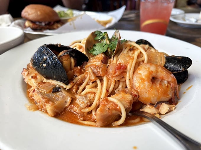 Seafood linguine where the pasta knows its role – supporting the true stars of the ocean. A Mediterranean dream in California.