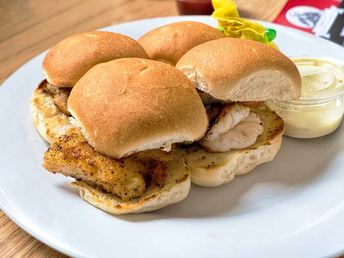 These sliders prove that sometimes the best seafood experiences come in small packages – like oceanic haiku on a bun.