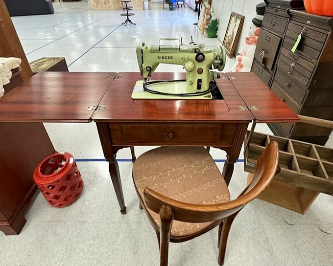 That mint-green Singer isn't just a sewing machine – it's a monument to an era when things were repaired, not replaced.