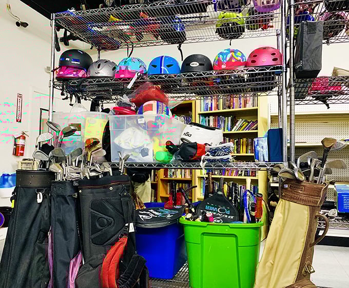 Sporting goods corner: where weekend warriors find their gear. From helmets to golf clubs, these pre-loved items are ready for second-act adventures.