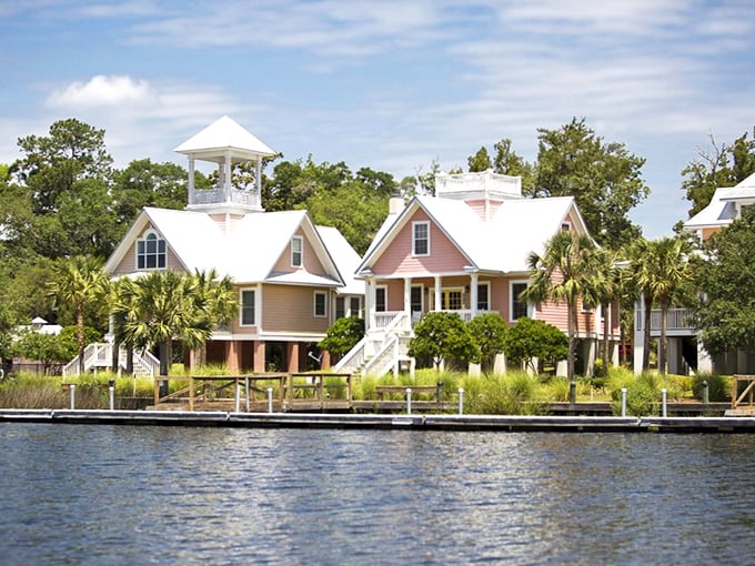 Waterfront cottages at Steinhatchee Landing Resort blend seamlessly with their natural surroundings – architecture that respects rather than dominates the landscape.