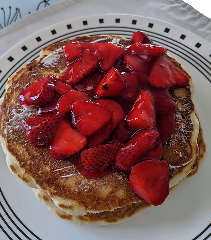 These strawberry pancakes aren't just breakfast—they're dessert with an alibi. The perfect excuse to start your day with something decadently sweet.