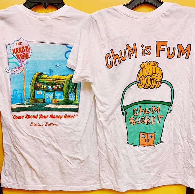 SpongeBob-inspired tees that prove nostalgia comes in all ages. "Come Spend Your Money Here!" isn't just a slogan, it's a lifestyle.