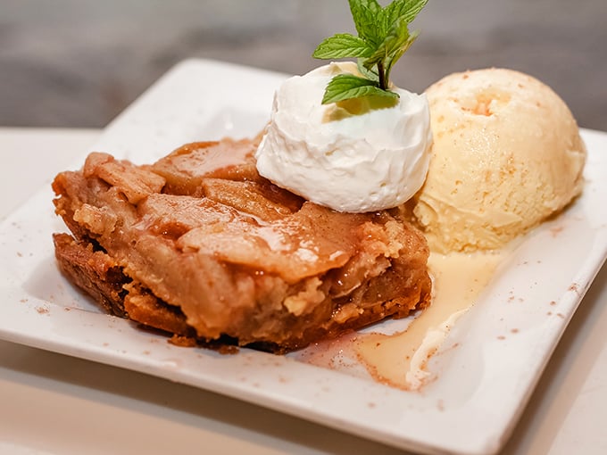 Apple tart with ice cream—proof that while humans may be flawed, our dessert ideas approach divine perfection.