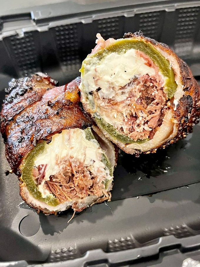 Texas Twinkies—jalapeños stuffed with brisket and cheese, wrapped in bacon. Proof that sometimes more is exactly the right amount.