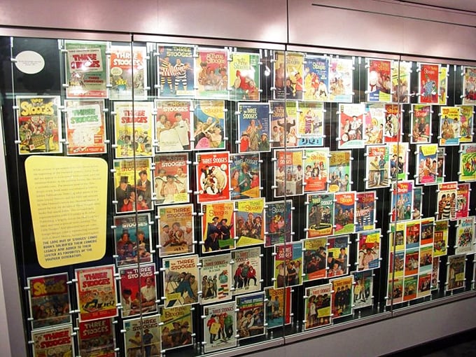 A kaleidoscope of comic book covers reveals how the Stooges' unique brand of mayhem translated perfectly to the colorful world of illustrated adventures.