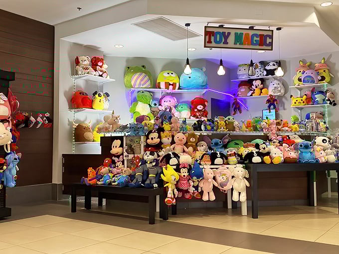 Toy Magic indeed—a wonderland of plush companions waiting for homes. Even adults can't help but smile at this colorful menagerie of childhood joy.