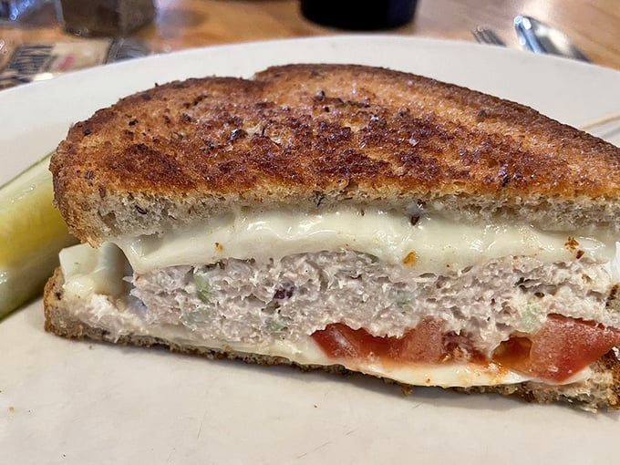 The perfect tuna melt – where bread meets griddle in a golden-brown romance that makes you forget all about those fancy $18 sandwiches elsewhere.