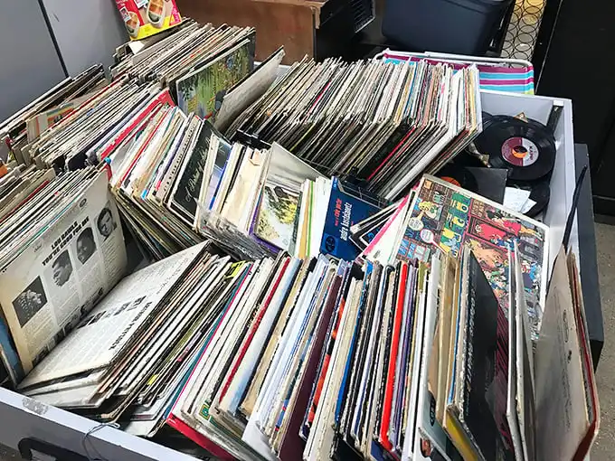 Vinyl treasure hunting at its finest—where someone's discarded Fleetwood Mac album becomes your Saturday night soundtrack for less than a streaming subscription.
