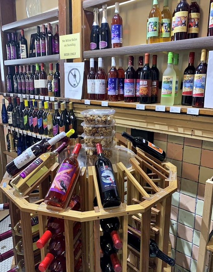 Wine bottles standing at attention like delicious soldiers, ready to be paired with whatever sandwich masterpiece you've just committed to memory.