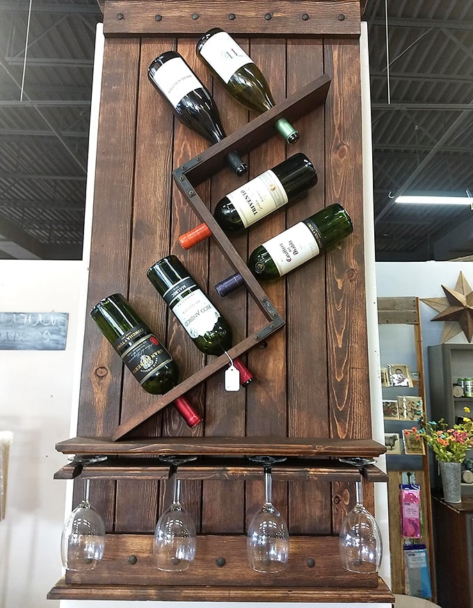 Not just a wine rack—a conversation piece that turns Tuesday night merlot into an event. Functional art for grown-up beverage enthusiasts.