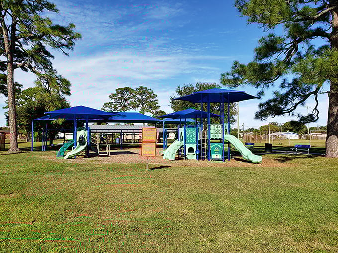 Woody Simpson Park provides multigenerational recreation space where grandparents can watch the little ones while chatting with neighbors about last night's rocket launch.