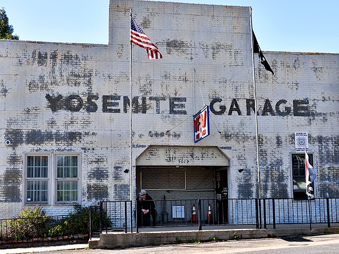 The Yosemite Garage wears its age like a badge of honor. When buildings develop character lines instead of wrinkles.