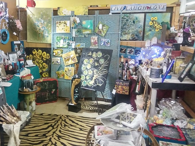 An artistic corner where "Live, Laugh, Love" isn't just a wall hanging – it's the unofficial motto of flea market enthusiasts everywhere.