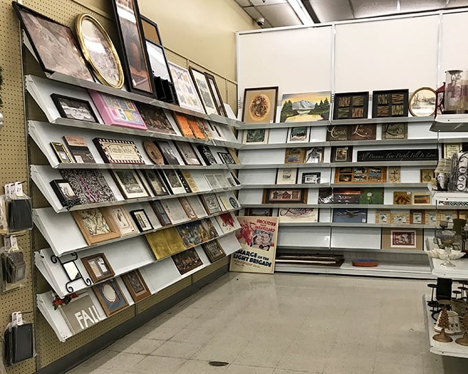 Wall art gallery that rivals museum gift shops. Someone's former living room centerpiece waits patiently to become your conversation starter. 