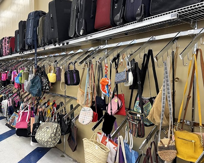 The luggage wall is a monument to adventures past and future. These bags have stories to tell and new journeys to make.