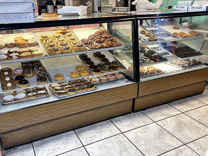 The display case – or as I call it, "The Museum of Delicious Decisions." Each shelf offers a different path to happiness.