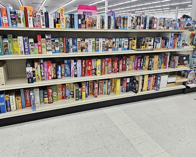 Board game heaven for analog enthusiasts—where family game nights of yesteryear are preserved in colorful boxes just waiting for new champions.