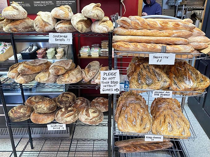 Bread that looks like it would make a satisfying "thunk" when tapped – the true test of artisanal perfection.