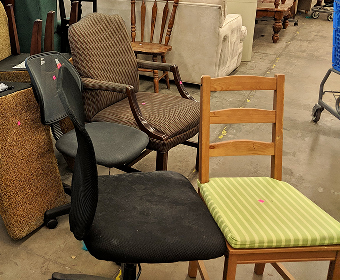 The chair section: where you might find anything from office basics to grandma's heirloom rocker. Comfort at bargain prices.