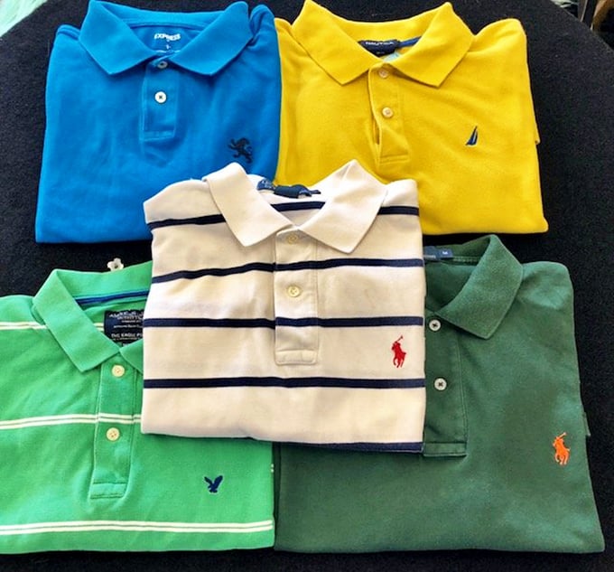 Polo shirts in every color of the rainbow, looking fresh as country club mornings.
