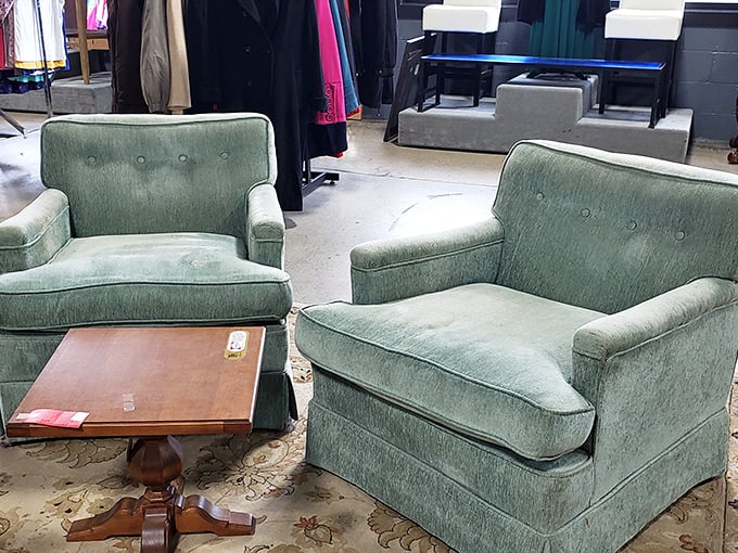 These mint green club chairs have stories to tell—and they're ready to hear yours during your next Netflix marathon.