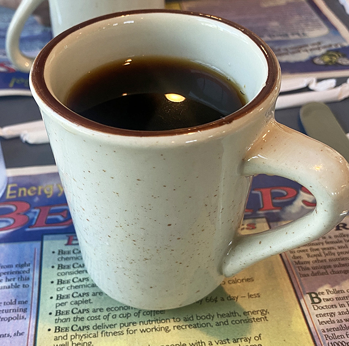 Coffee in a sturdy mug—the unsung hero of every great breakfast. No fancy latte art needed when the brew speaks for itself.