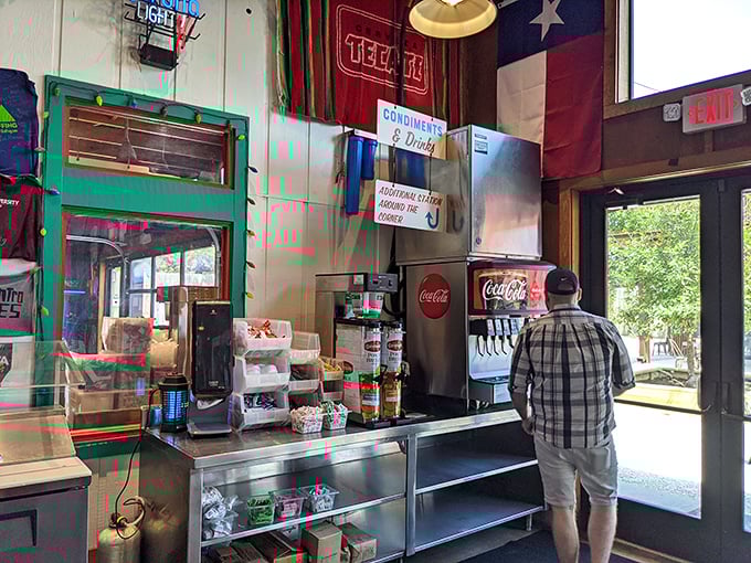 Where the magic happens – the drink station stands ready to quench the inevitable thirst that comes from consuming cheese-laden masterpieces.
