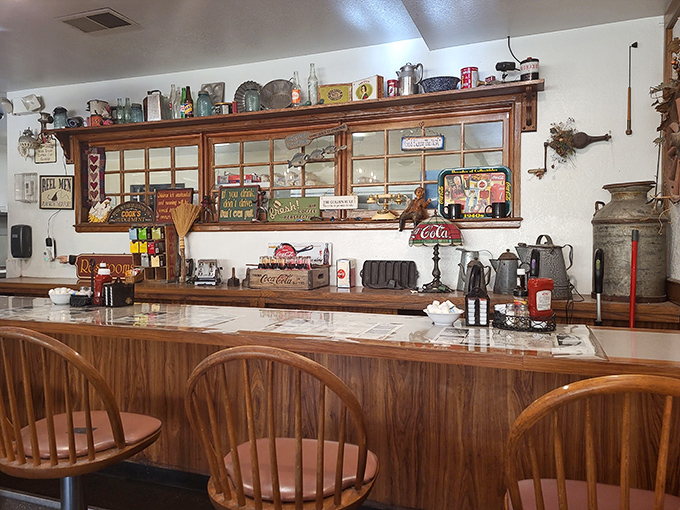 The counter area showcases vintage collectibles and nostalgic Americana – not because it's trendy, but because this is genuinely part of the restaurant's soul.