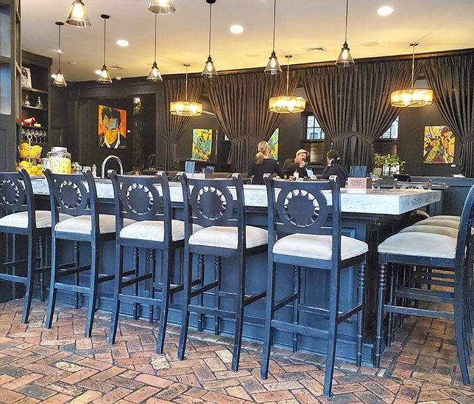 The bar area combines the warmth of your favorite pub with the sophistication of a place where James Bond might order a martini.