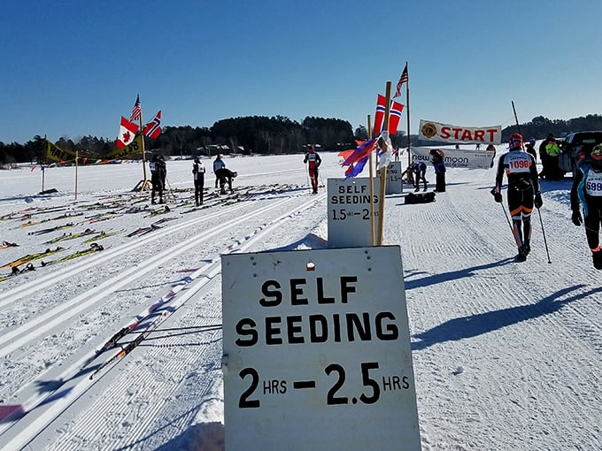 The American Birkebeiner starting line—where thousands of cross-country skiers gather each February to question their life choices in the Wisconsin winter.