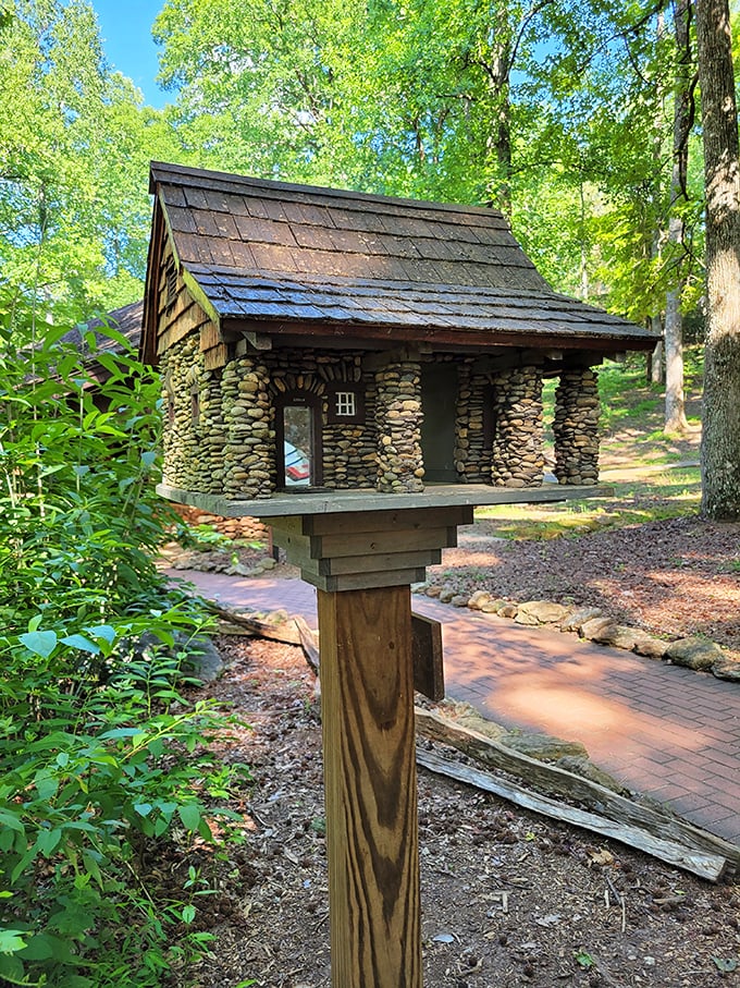 Not your average mailbox! This miniature stone cabin pays homage to the park's CCC-built structures – architectural whimsy meets historical tribute.