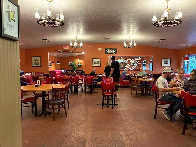 The evening crowd at Frontier proves that good taste transcends generations—everyone speaks the universal language of great steak.