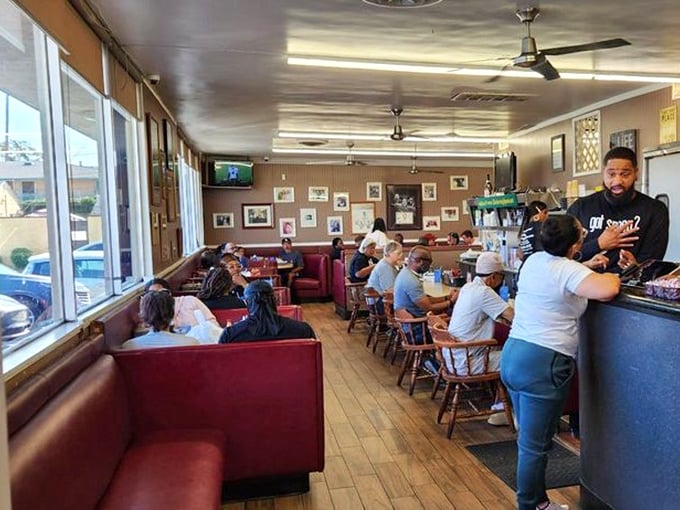 Where strangers become neighbors over plates of comfort. Notice how nobody's looking at their phones? That's the power of real food.