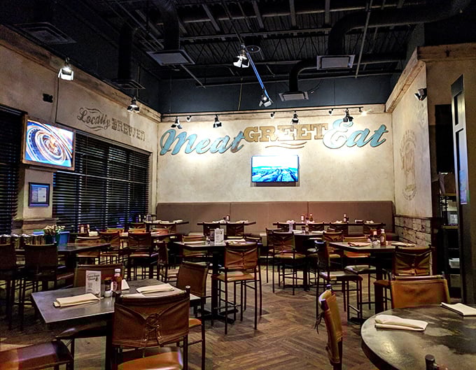 Meat Greet Eat—three little words that sum up life's greatest pleasures in one convenient wall slogan.