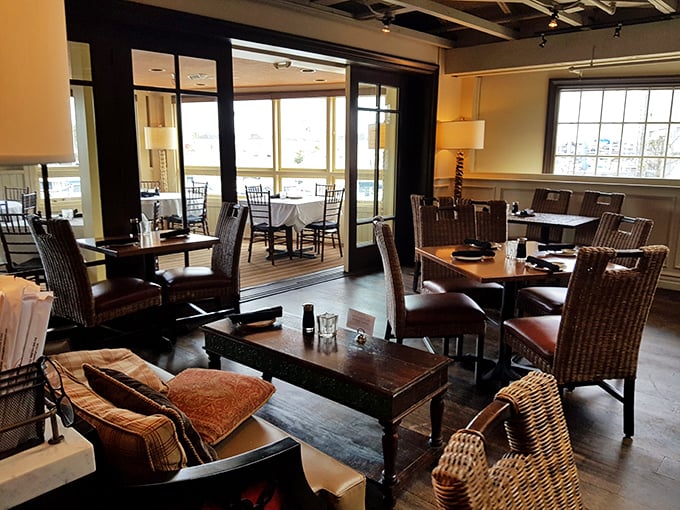 Wicker chairs and dark wood tables create that perfect "casual elegance" vibe - where you could propose or just propose another round of oysters.
