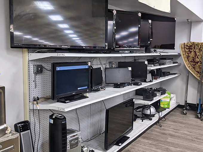 The electronics section: where yesterday's flat screens await new homes. That TV isn't outdated – it's vintage tech with character and a price tag to match.