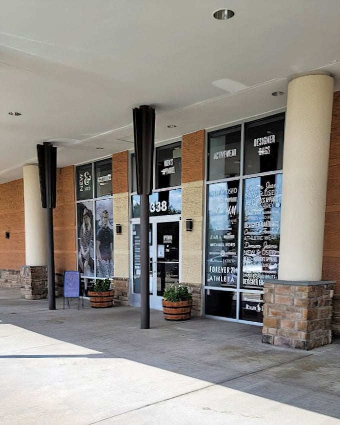 Modern, clean, and inviting—this entrance shatters any preconceived notions about secondhand stores being cluttered or disorganized.