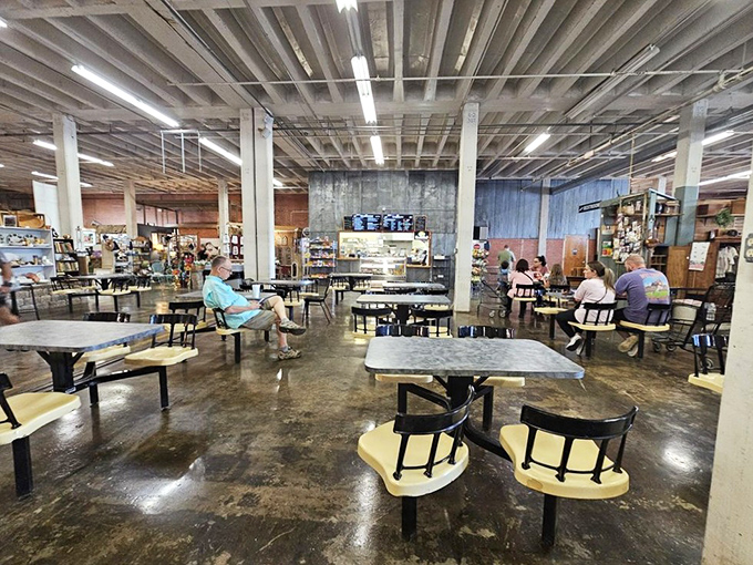 The food hall offers weary antiquers a chance to refuel while debating whether that Bakelite radio would look better on the mantel or bookshelf.