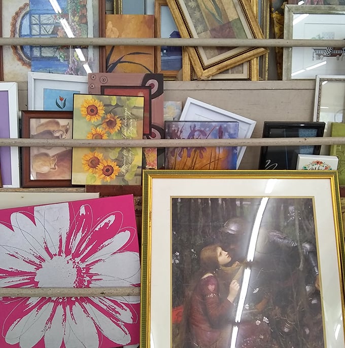 The art section: where someone's discarded sunflower print becomes your living room's conversation piece for less than the cost of a movie ticket.