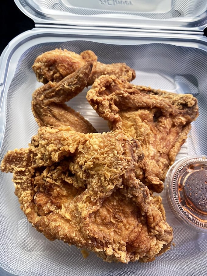Fried chicken so perfectly golden and crispy, it makes you wonder if the Colonel should be taking notes.
