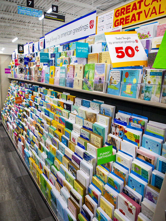 The greeting card aisle—saving relationships one forgotten birthday at a time. Hallmark moments at non-Hallmark prices.