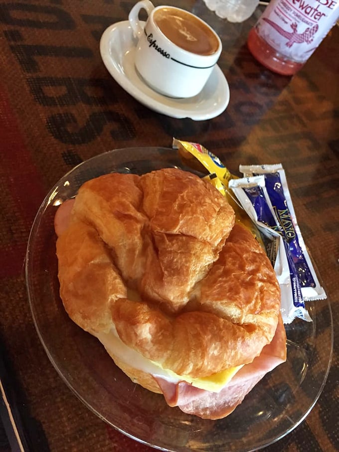 That croissant on a breakfast sandwich is doing the heavy lifting your Monday morning desperately needs.