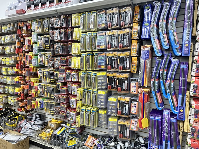 The tool wall—where DIY dreams begin and "I'll fix it myself" promises are made with surprising confidence.