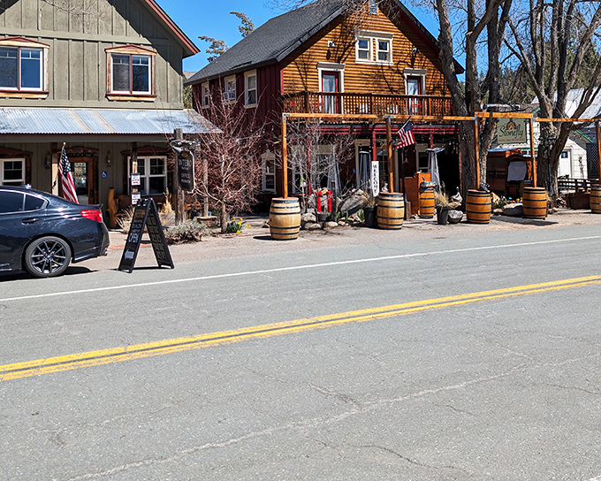 Historic buildings stand shoulder to shoulder, their wooden facades telling stories of gold rushes, harsh winters, and remarkable resilience.