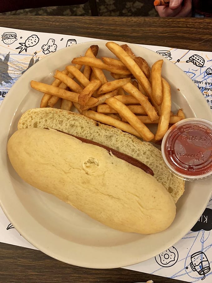 The hot dog - humble in theory, executed with respect. Those fries look like they're auditioning for a food commercial.