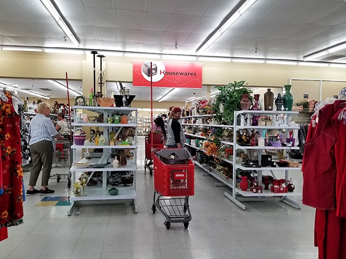 The housewares section – where shoppers hunt for treasures among shelves of someone else's former kitchen dreams and decorative schemes.