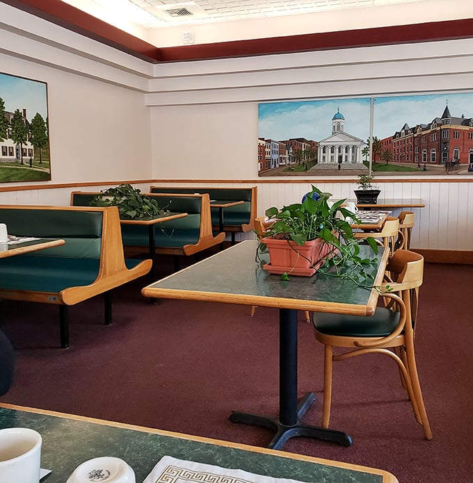 Booths lined with local artwork celebrate Bellefonte's charm – proving that breakfast tastes better when served with a side of community pride.
