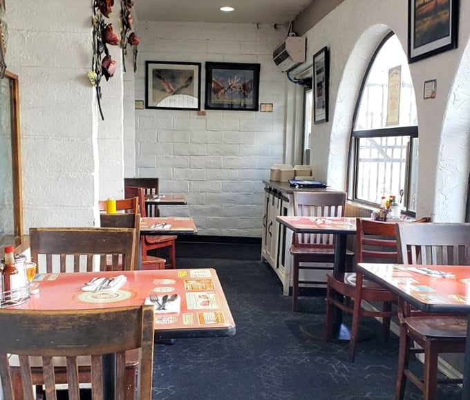 The dining room feels like someone's living room—if that someone happened to be exceptionally good at cooking breakfast.