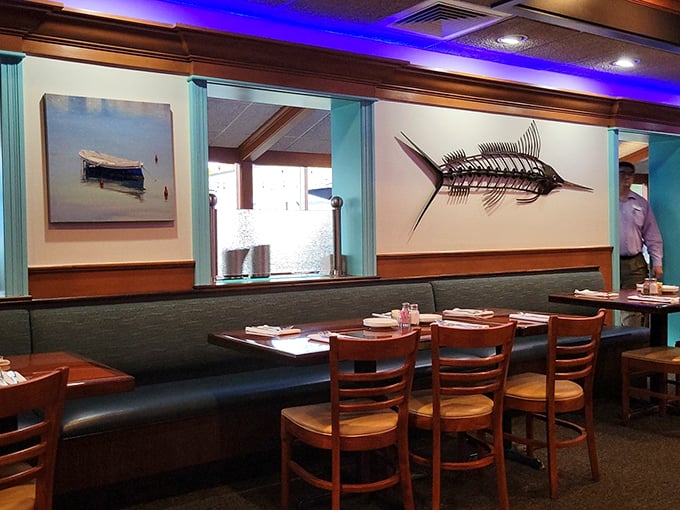 Fish skeletons as art and booth seating that invites lingering conversations. The restaurant equivalent of your favorite uncle's fishing cabin – if he had impeccable taste.